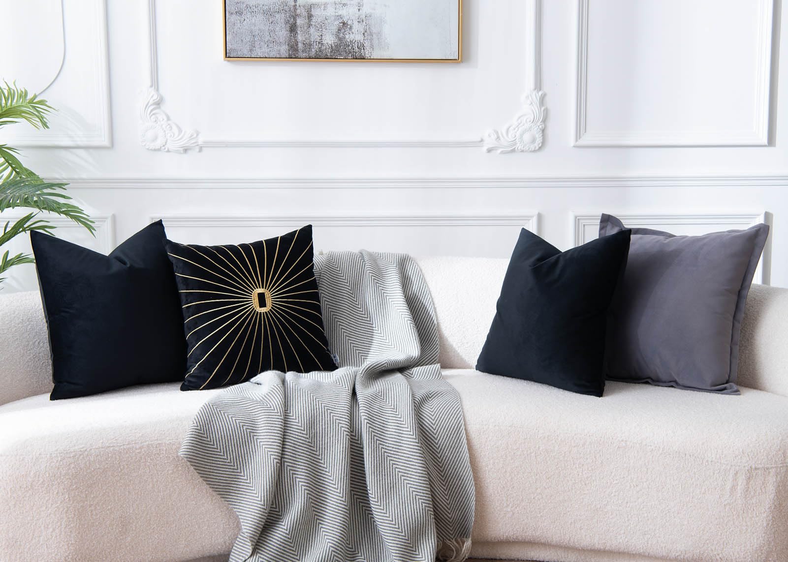JUSPURBET Black Velvet Throw Pillow Covers 24x24 inch Set of 2 for Living Room Couch Sofa Bedroom Decorative Square Solid Soft Cushion Cases with Invisible Zipper