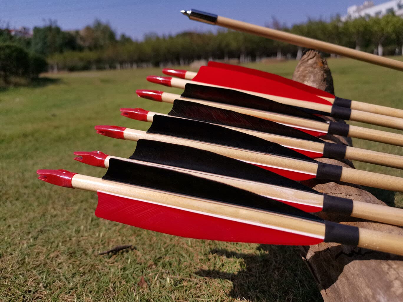 PG1ARCHERY Archery Traditional Wooden Arrows 26-32INCH Hunting Arrows with Field Points for Longbow Recurve and Horse Bow Archery Targeting Practice 12(Pack) (32 INCH)
