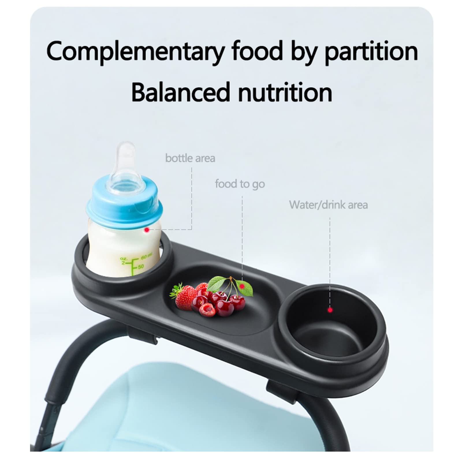 Stroller Snack Tray with 2 Stroller Cup Holder Positions, Stroller Child Snack Tray Universal Fits Most Types of Strollers with Armrests, Universal Stroller Snack Tray Attachment for Travel(Black)