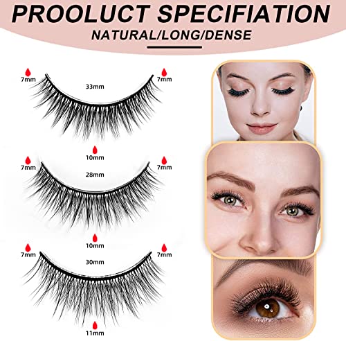 SAOTAENG Reusable Self-Adhesive Eyelashes No Lashes or Glue Needed, False Lashes Stable and Easy to Put On, Natural Look and Waterproof Fake Eyelashes, Gift for Women (3-Pairs)…