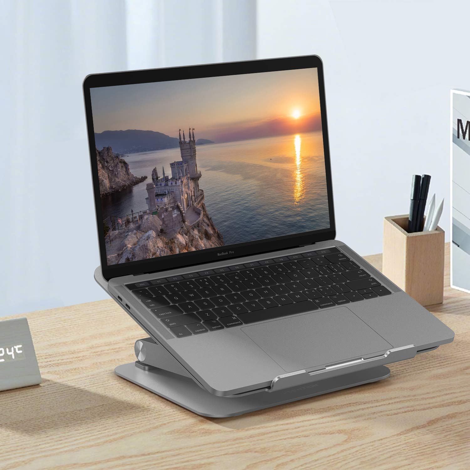 LENTION Laptop Notebook Stand Holder Adjustable Height Portable Stand Riser Compatible with MacBook Air Pro HP Dell XPS Lenovo All laptops 11-15.6" (L5,Gray)