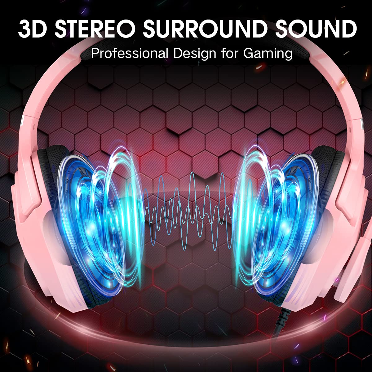 nulliplex Gaming Headset Xbox one Headset with Mic Stereo Gaming Headset, Noise Immunity Swivel Mic & LED Light, Suspension Headband PS4 VR Headphone Compatible with PC PS5 Xbox One (Rose)
