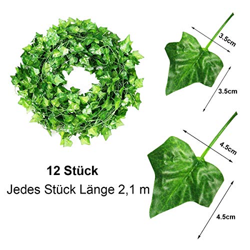 KASZOO 84Ft 12 Pack Artificial Ivy Garland Fake Plants, Vine Hanging Garland, Hanging for Home Kitchen Garden Office Wedding Wall Decor, Green