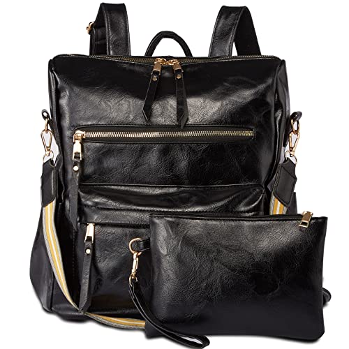K.E.J. Women Backpack Purses Fashion Leather Backpack Purse 2-PCS Travel Backpack Handbag Crossbody Bag Ladies Shoulder Bag