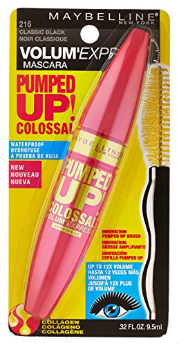 Maybelline New York Volum' Express Pumped Up! Colossal Waterproof Mascara, Classic Black, 0.32 Fl Oz, (K1569200)