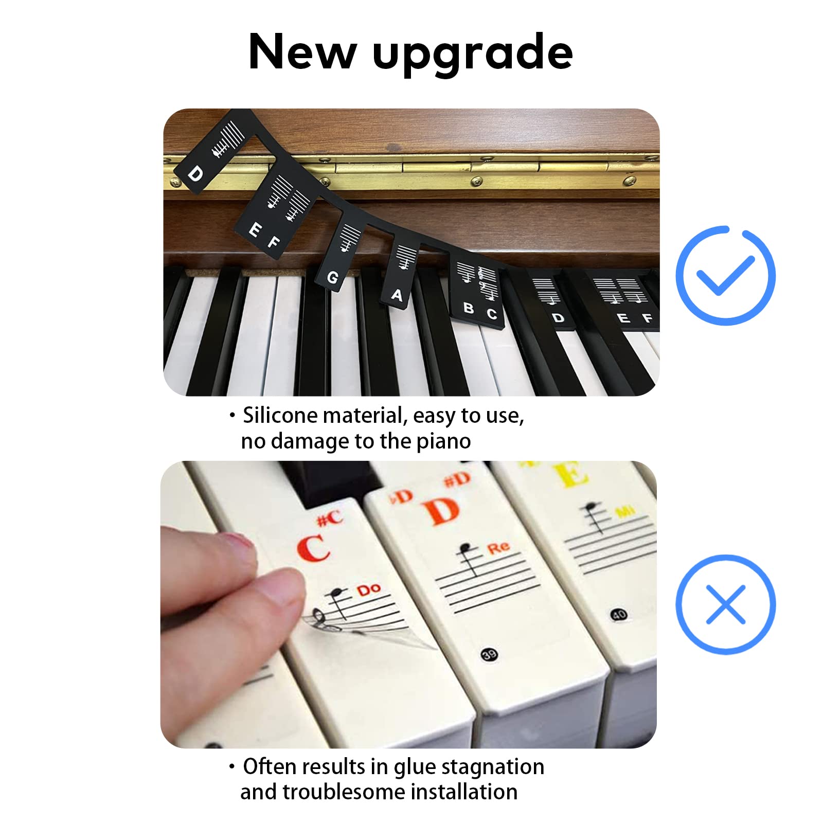 Removable Piano Keyboard Note Labels-Piano Notes Guide for Beginner, Piano Accessories for 88-Key Full Size, Piano Keyboard Stickers, Reusable Silicone Piano Keyboard Labels Comes With Box(Blackļ¼