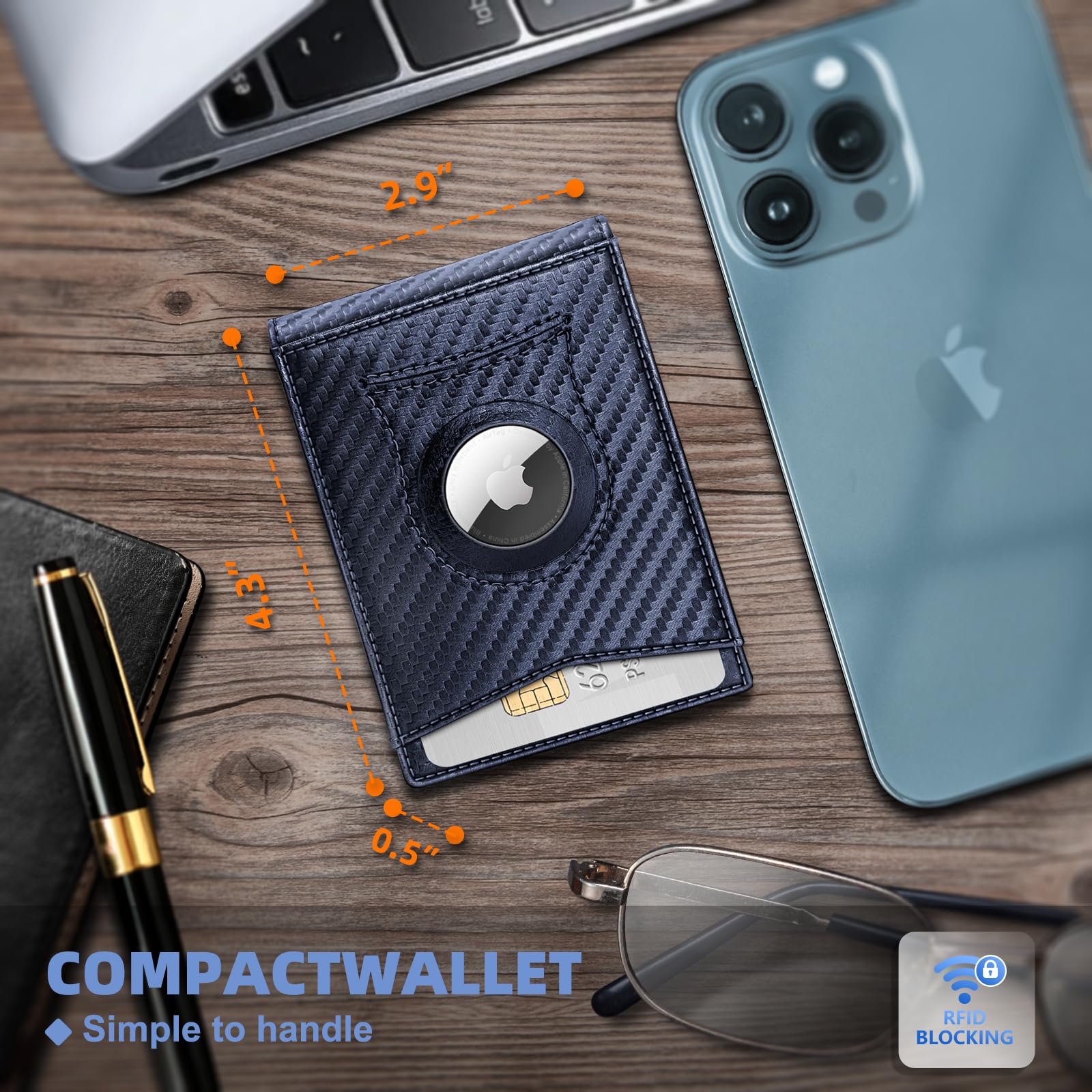 KS Mens Wallet Gift Airtag or Standard Use,Slim Front Pocket Leather Wallet Money Clip 11 cards RFID Blocking