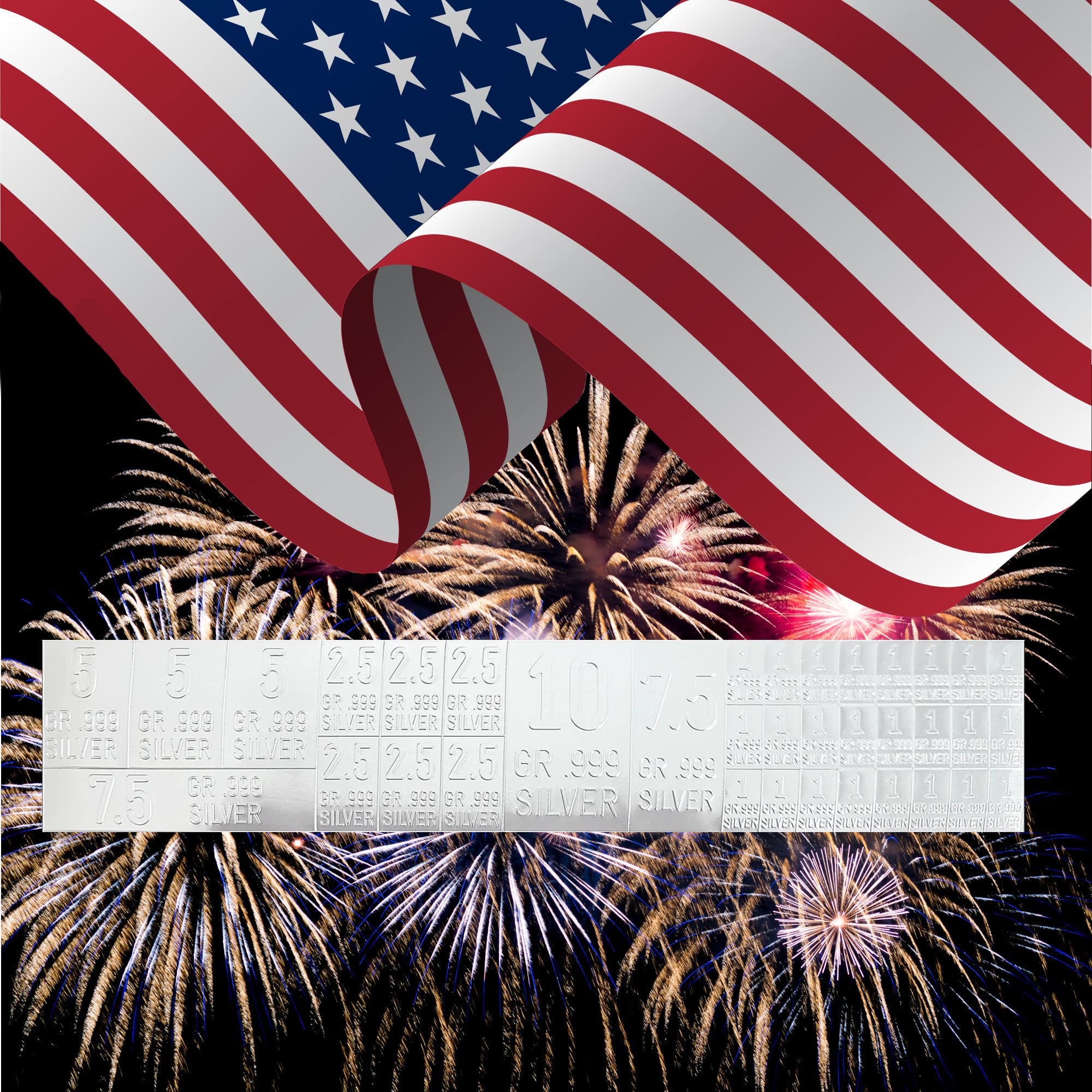 Patriots Coin New 79 Grain Pure Silver Bars Divides to 10, 7.5, 5, 2.5 Grain Bars .999 Fine Silver Snaps Apart to Individual in Ingots 5.12 Grams Total (1)