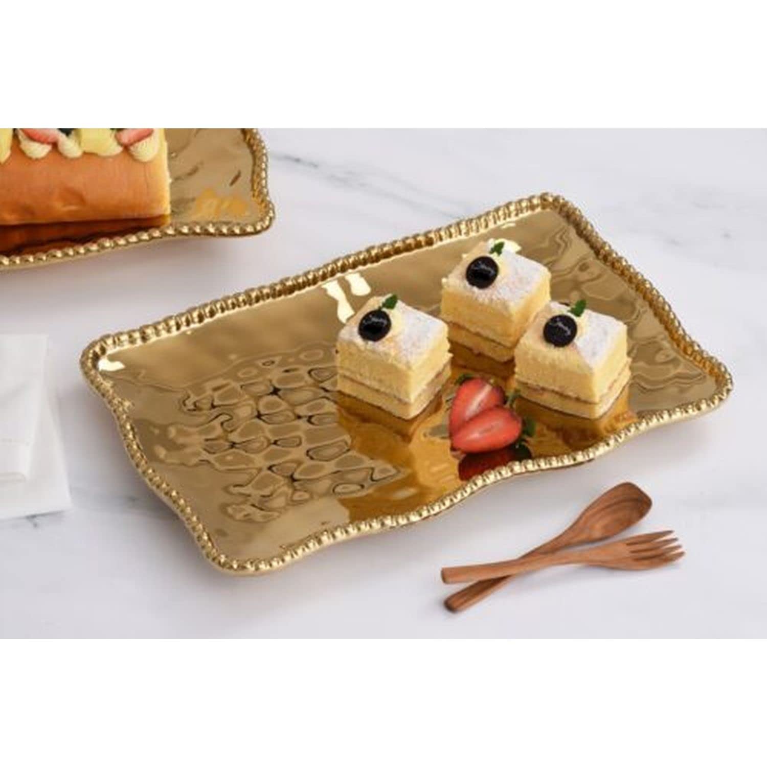 Pampa Bay Titanium-Plated Porcelain Medium Platter, 14.3 x 8 Inch, Gold Tone, Oven, Freezer, Dishwasher Safe