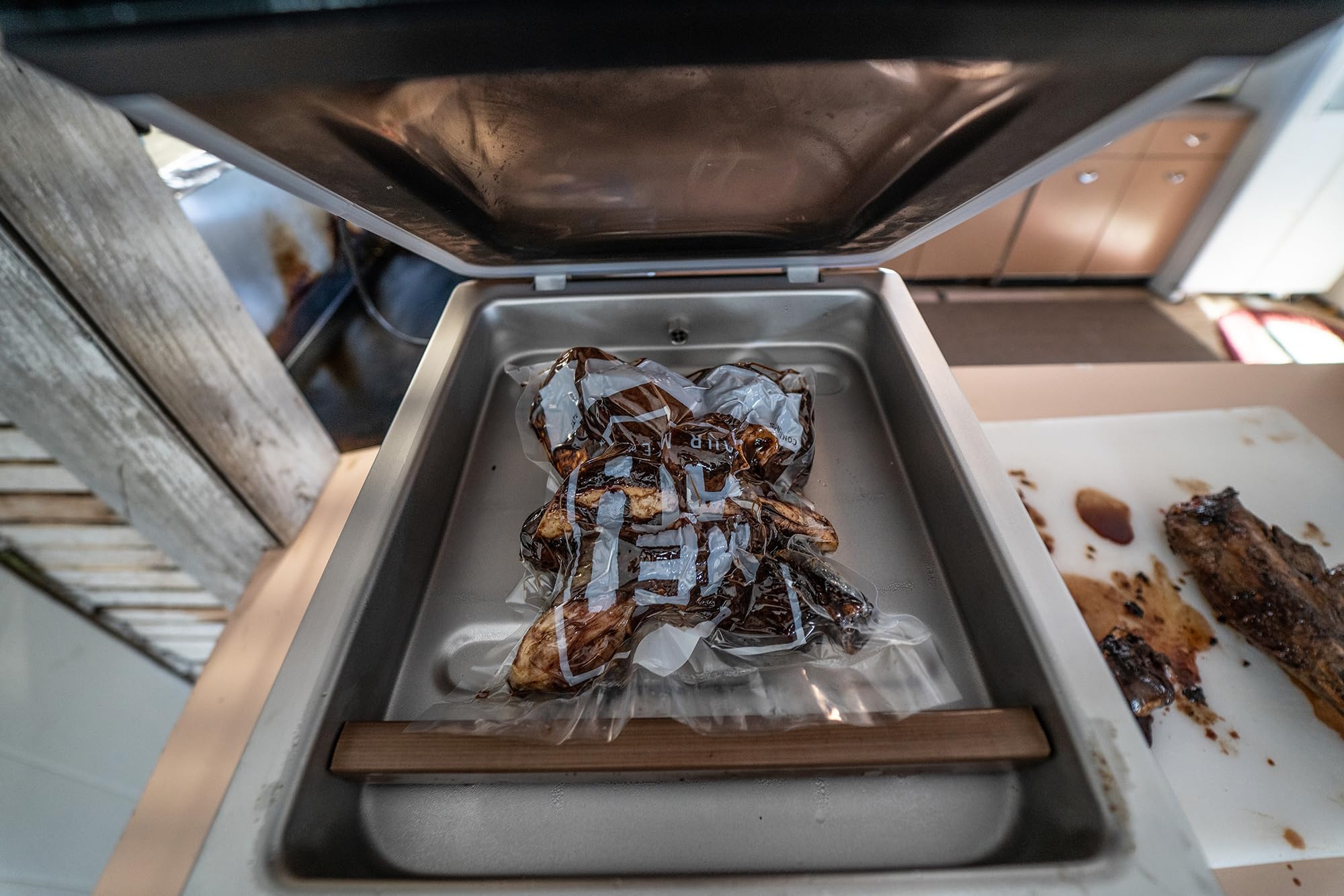 MEAT! Chamber Vacuum Sealer with 12" Sealing Bar, Adjustable Seal Time, Vacuum Gauge, and Vacuum Bag Sampler Pack for Preserving Meat and Vegetables