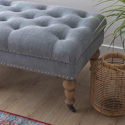 Linon Isabelle, 50", Blue Washed Linen Bench,