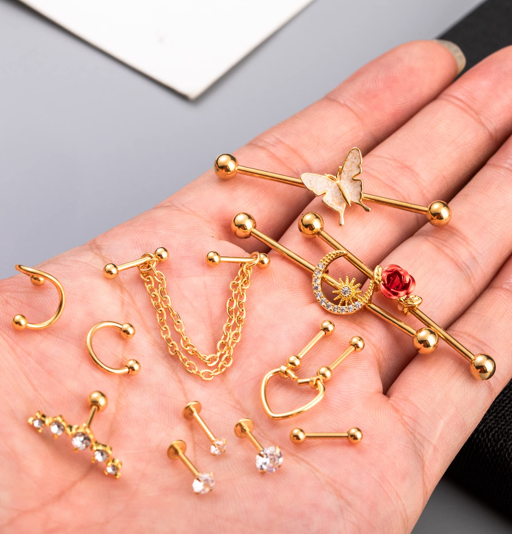NICEIGHT 20Pcs 316L Stainless Steel Industrial Barbell Earring Cartilage Earring Helix Tragus Studs Conch Daith Piercing Jewelry G