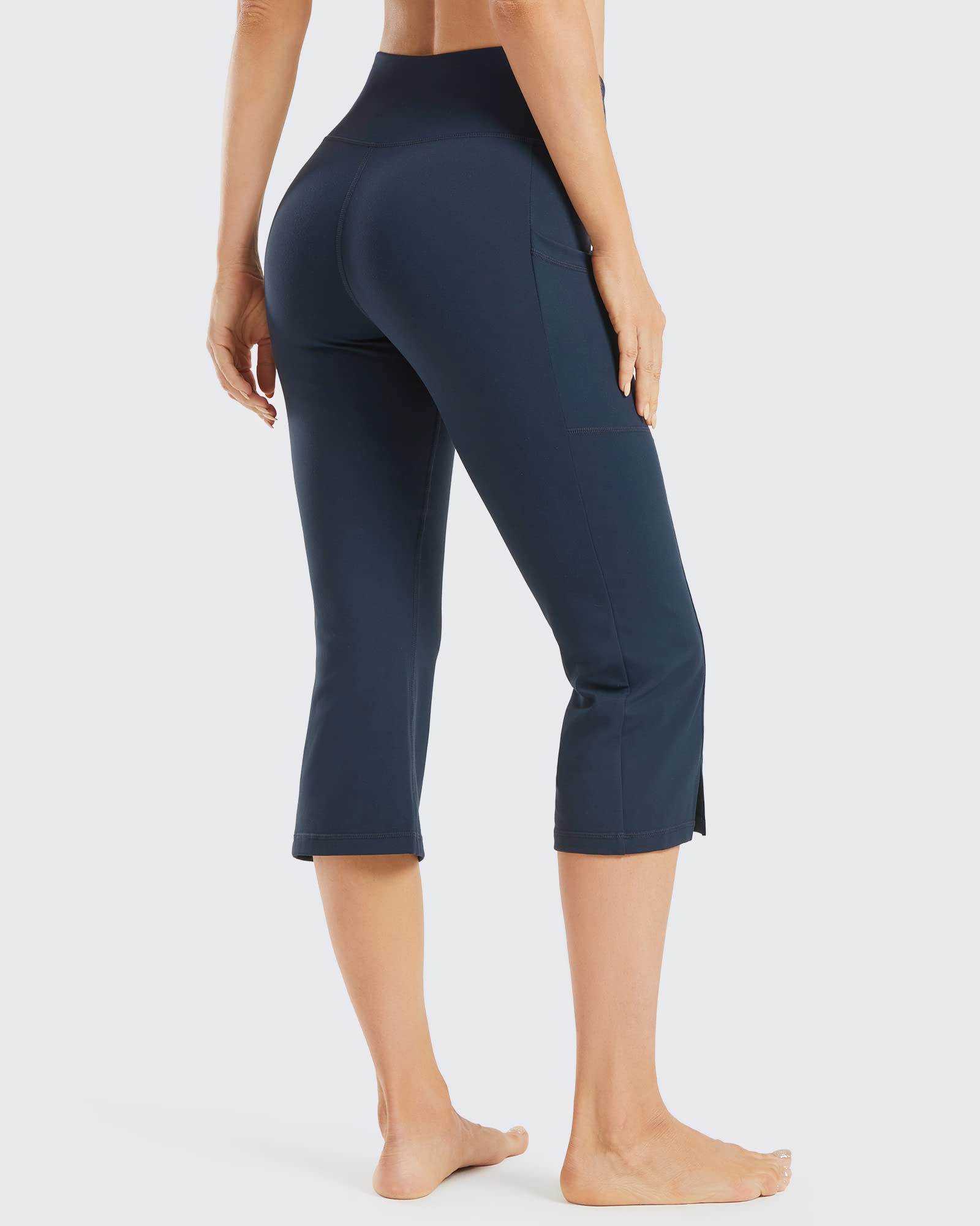 Promover Bootleg Yoga Pants with Pockets for Women Crop Pant Comfy Soft 4 Way Stretch Exercise Workout Pants(Navy,M)