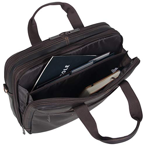Kenneth Cole Reaction Full-Grain Colombian Leather Briefcase Expandable RFID 15.6" Laptop Computer Business Portfolio Shoulder Bag, Brown