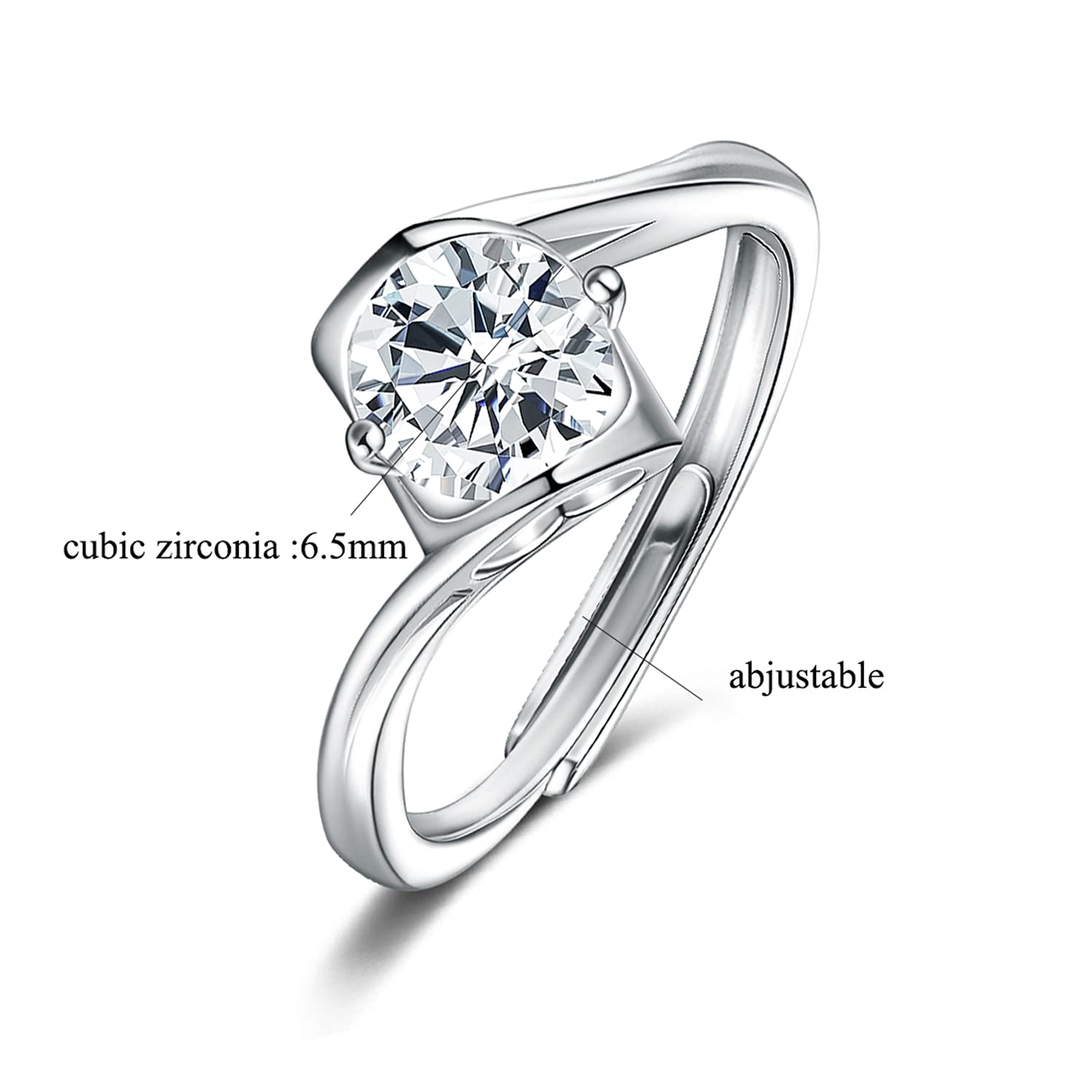 OPOMOMO Adjustable Engagement Ring Wedding Bands,18K White Gold Plated Round Cubic Zirconia Promise Eternity Rings for Women (8)