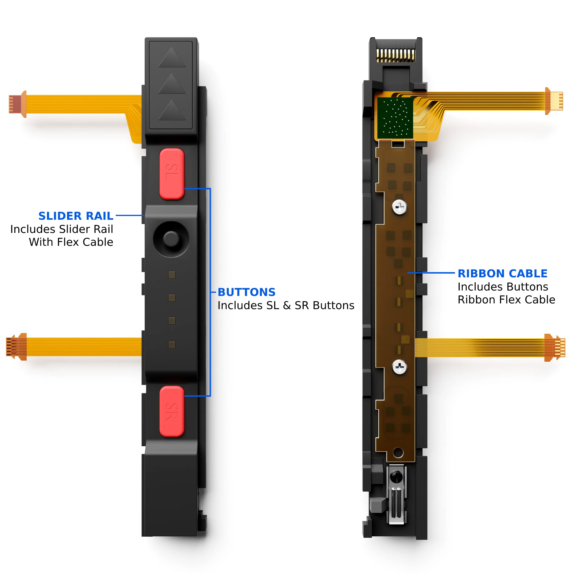 Original Replacement Joy-Con Slider Rail for Nintendo Switch with Flex Cable & Buttons (Right, Red)