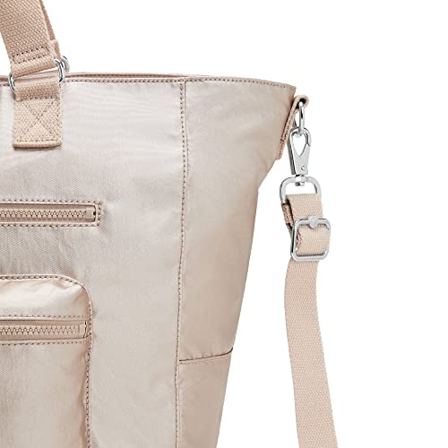 Kipling Womens WomenÂ’s Isaac Weekender Bag, Versatile Lightweight Overnight Tote, Nylon Travel Tote Bag, Quartz Metallic, 17.25 L x 15 H 8 D US