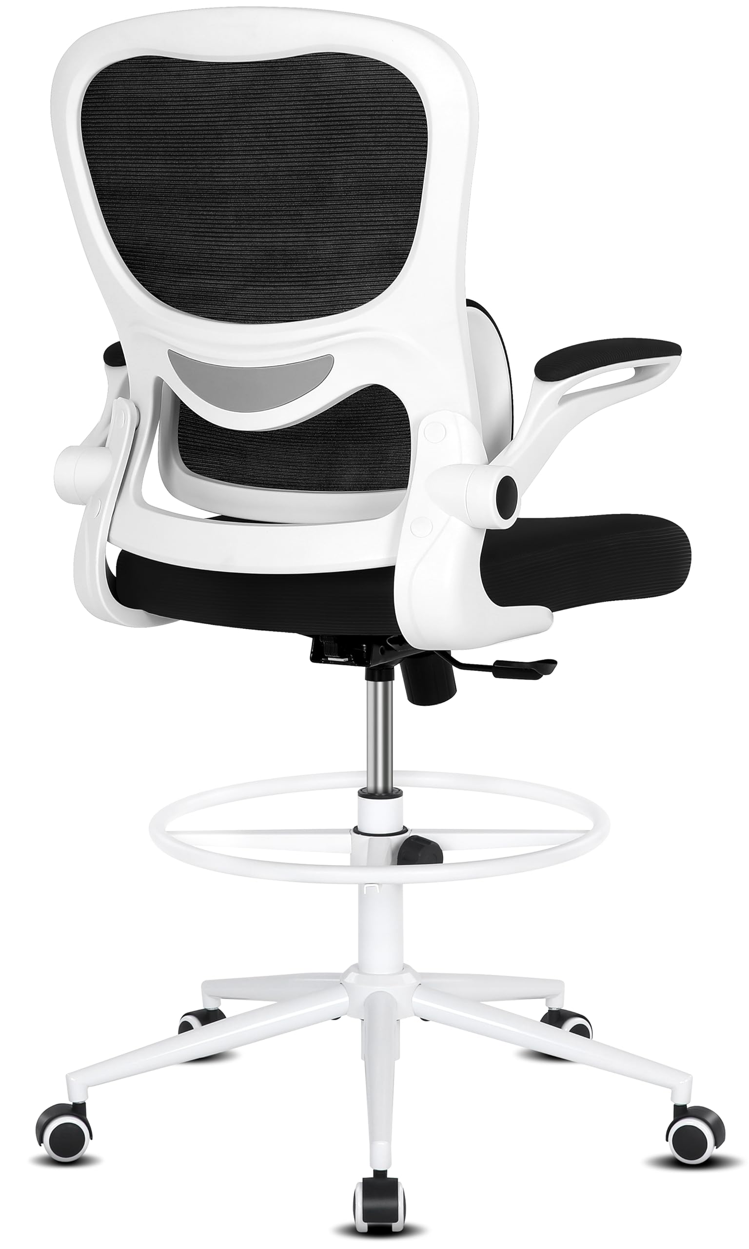 Misolant Drafting Chair, Tall Office Chair for Standing Desk, High Office Chair Ergonomic Desk Chair with Adjustable Height and Footrest, Office Drafting Chair Lumbar Support White