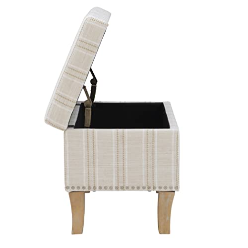 Linon Linen Stripe Upholstered Storage Stephanie Ottoman