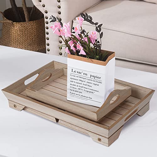 TRSPCWR 2 Pack Bed Tray Table Breakfast Trays with Foldable Legs, Wood Food Dinner Serving Tray for Bedroom, Hospital, Home, Used As Laptop Desk Snack Tray