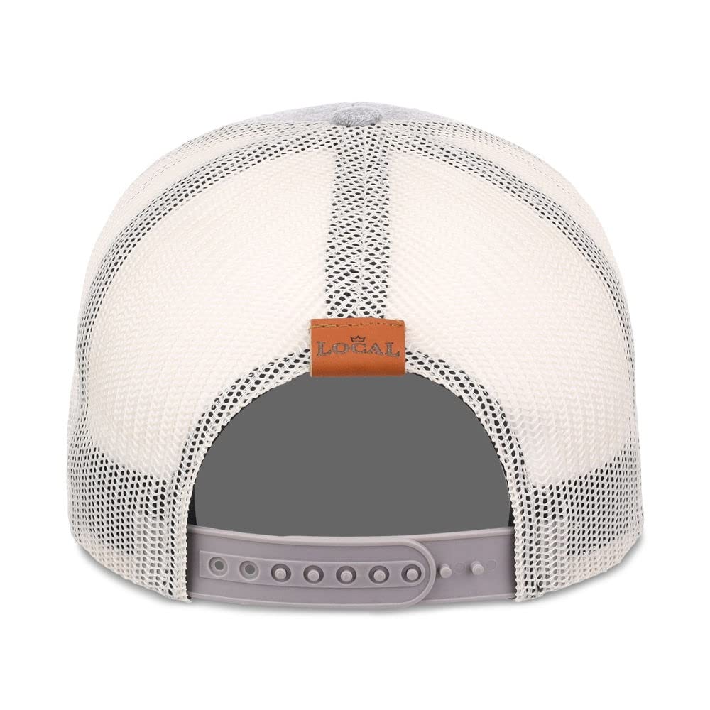 Local Crowns New Mexico Heather Leather State Patch Curved Trucker Flag Adjustable Heather-Gray, White, and Brown Snapback Cap