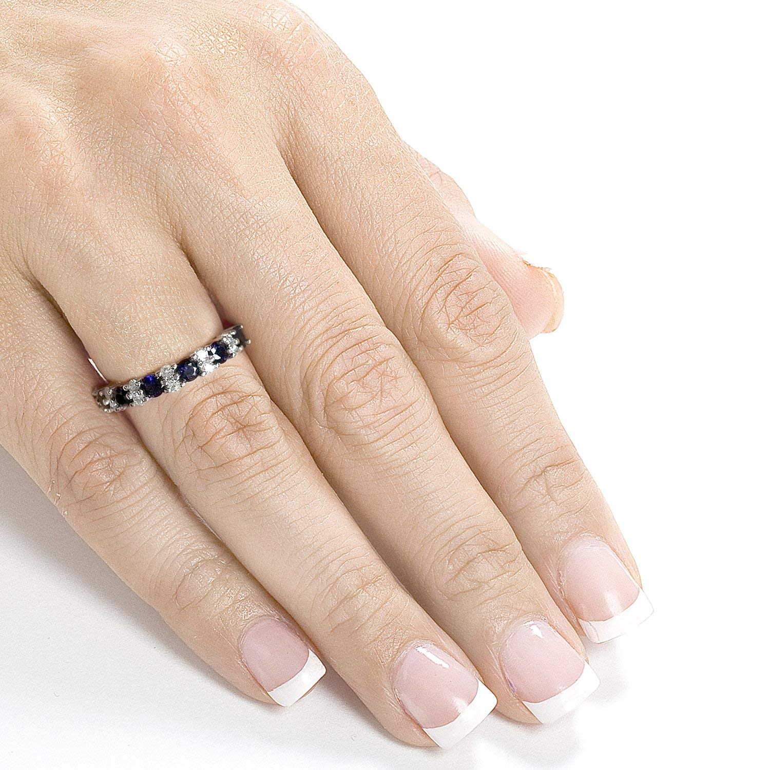 Kobelli Diamond and Blue Sapphire Band 1 carat (ctw) in 14k White Gold, Size 5.5, White Gold