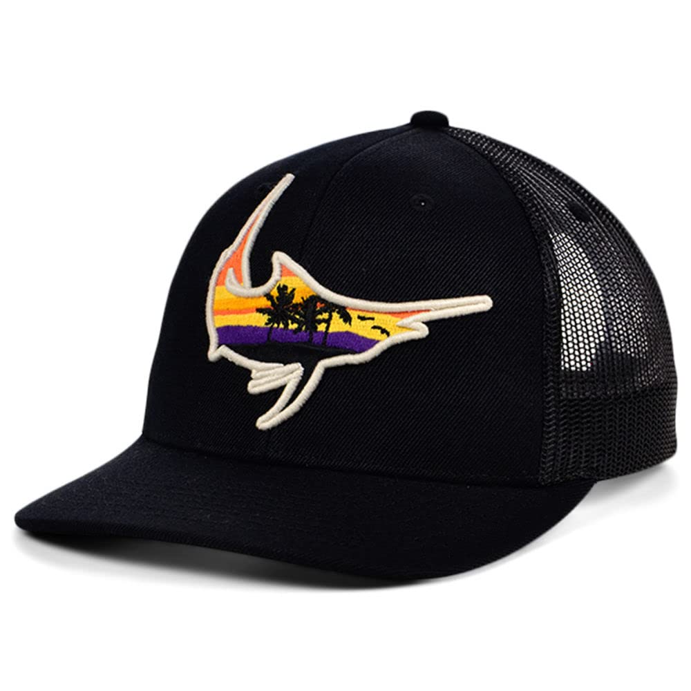 Local Crowns Shark Fish Night Views Island Trucker Adjustable Snapback Black/Shark Fish Patch Cap