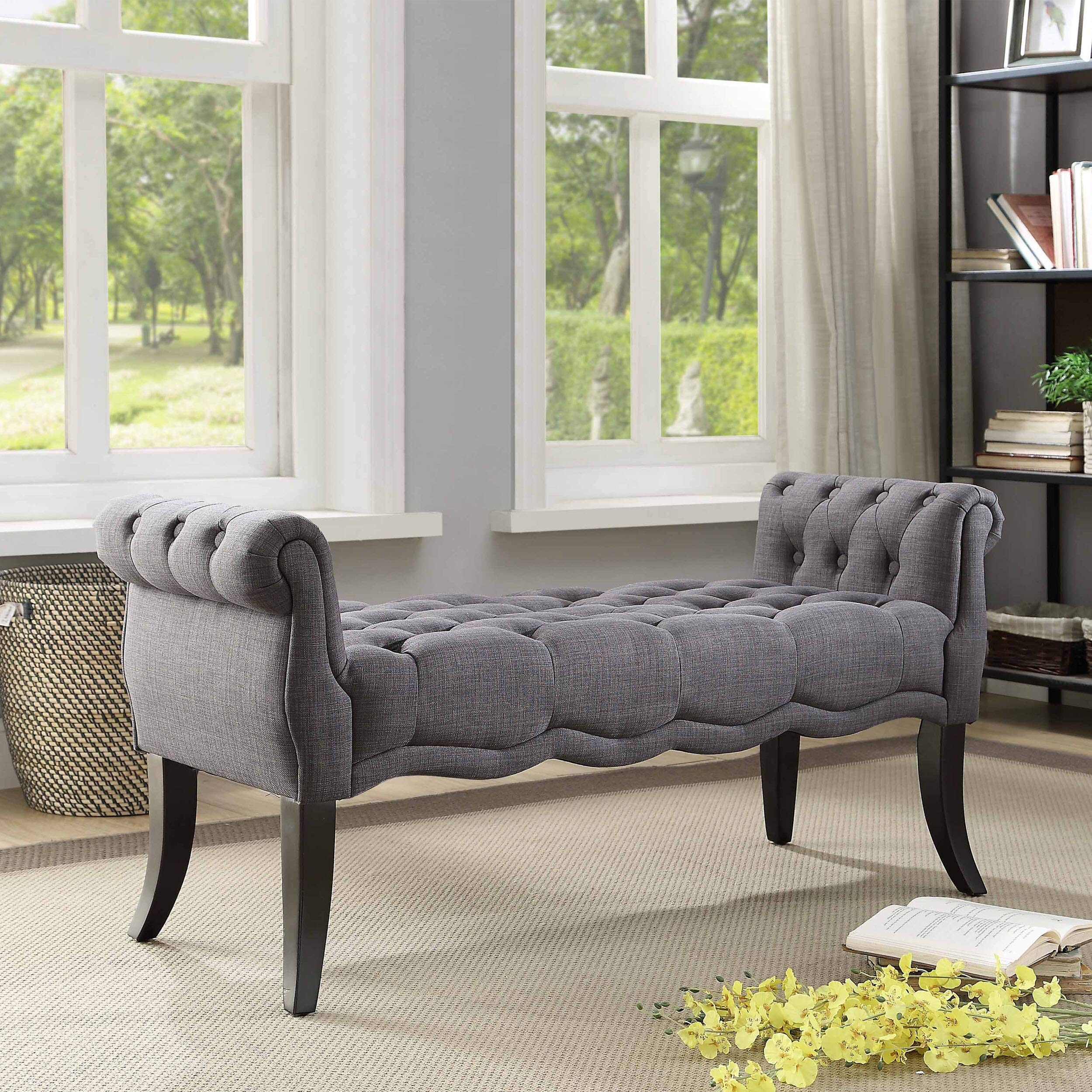 Linon Mason Charcoal Rolled Arm Bench