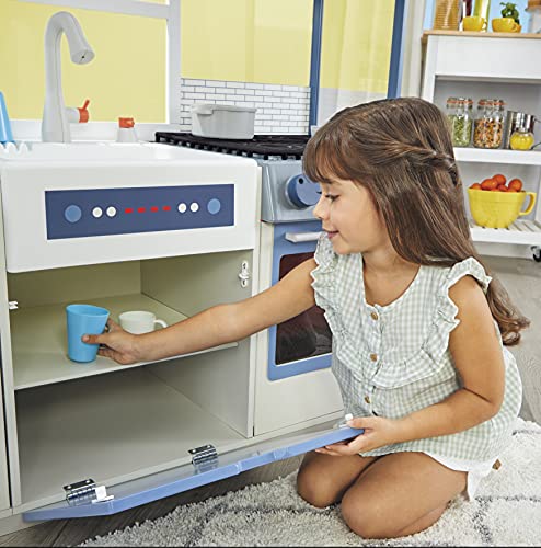 Little Tikes Wood Chef's Play Kitchen with Realistic Lights Sounds, 20+ Interactive Accessories Set, Dual-Sided White & Blue Wooden Play Kitchen- Gift for Kids Girls Boys, Pretend Toy for Ages 3 4 5+