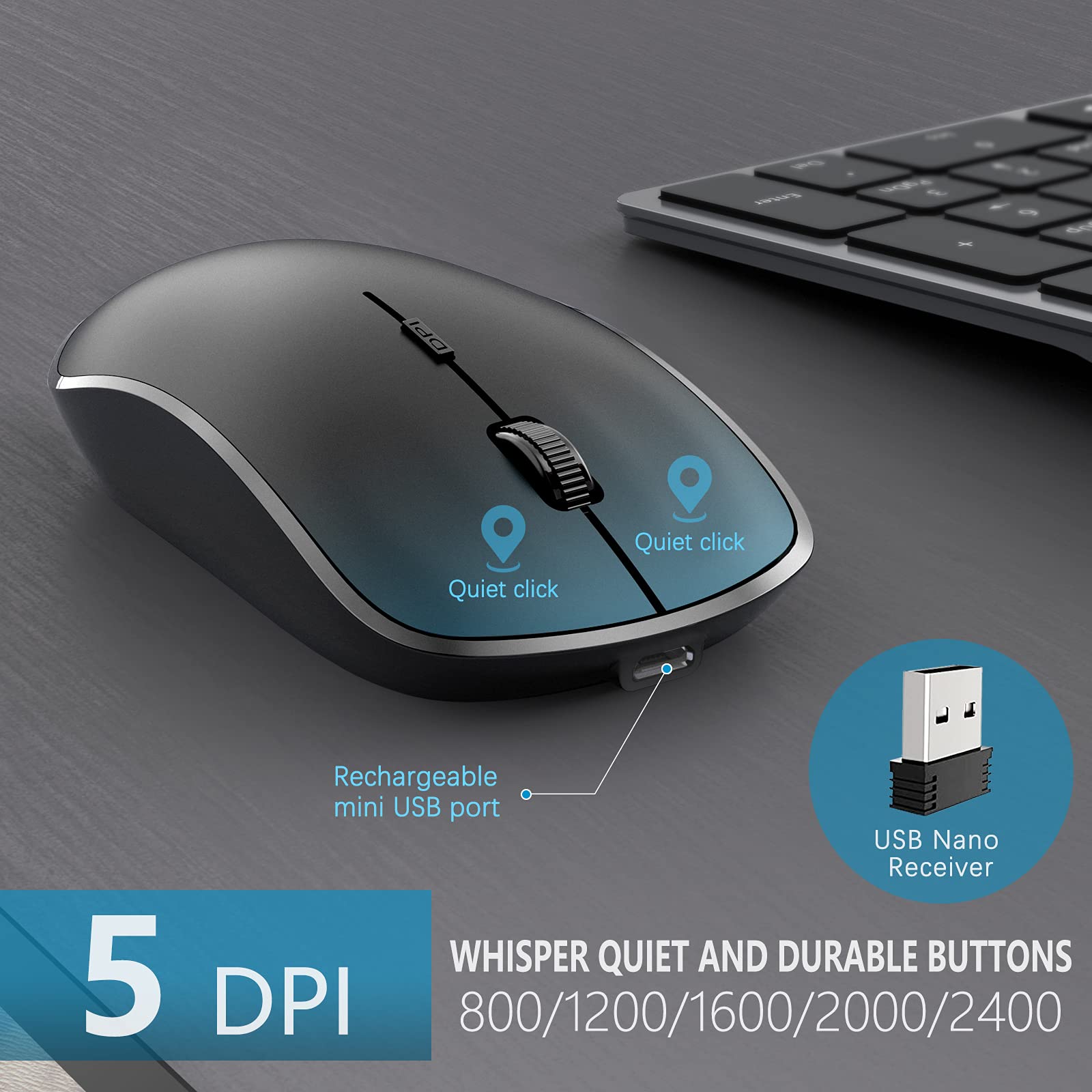 Wireless Keyboard and Mouse, Rechargeable and Full Size Wireless Keyboard Mouse Combo,Ergonomic Slim Keyboard for Laptop,PC,Desktop,Computer,Windows (Wine Red)
