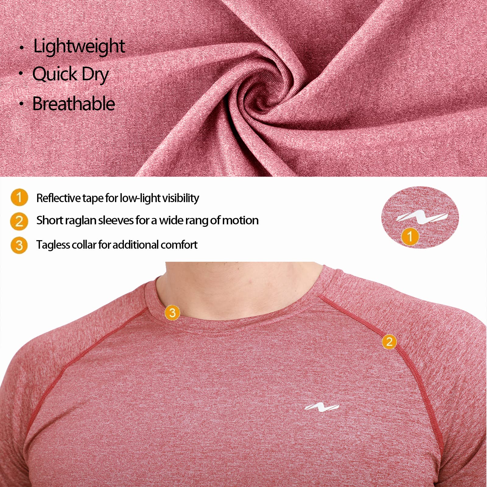 Nomolen Workout Shirts for Men, Dry Fit Athletic Short Sleeve T-Shirt Cooling Performance Shirts for Gym Running Casual Red