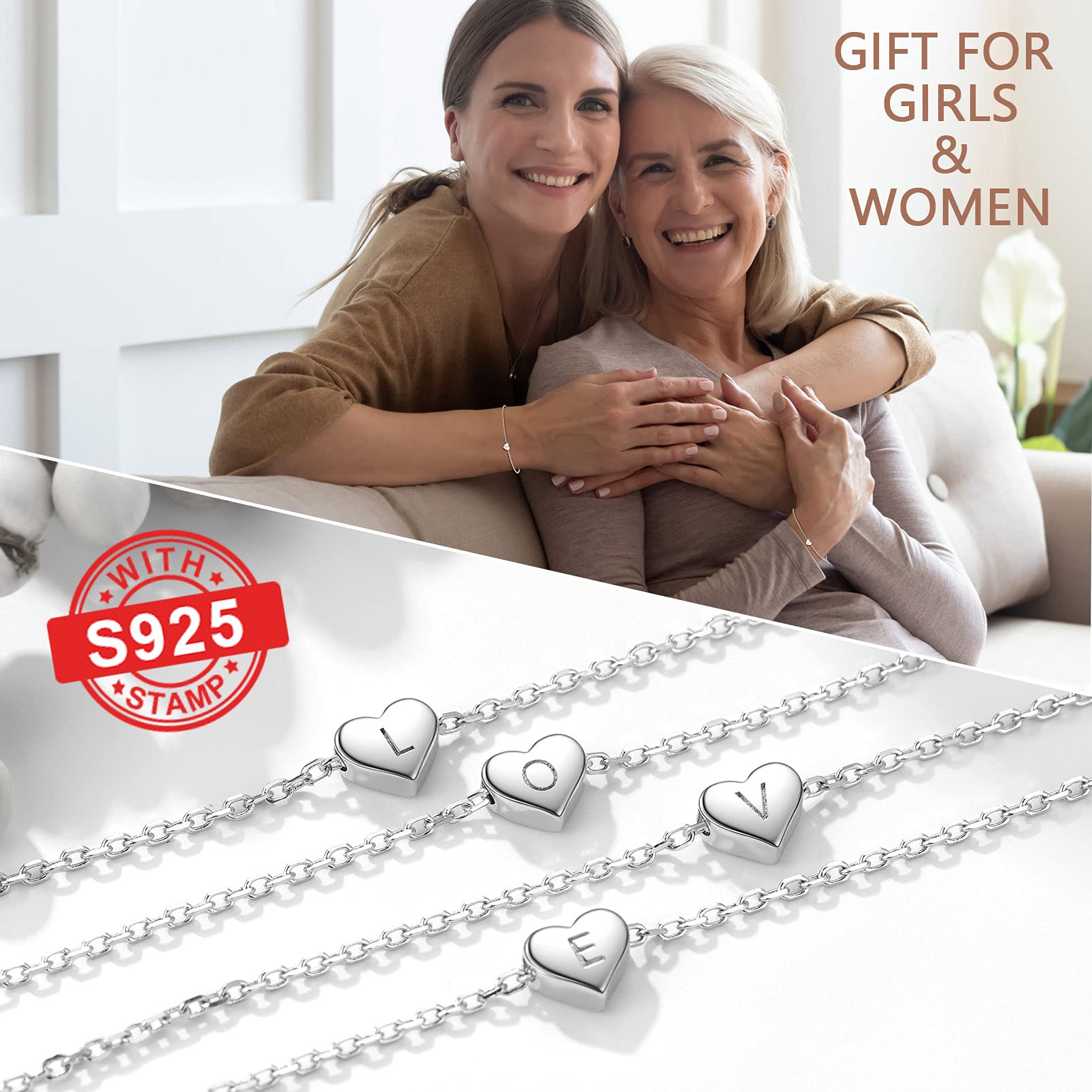 PROSILVER Initial a Heart Silver Charm Bracelet For Women Fashion Braclets Bangle Bracelt Braslet