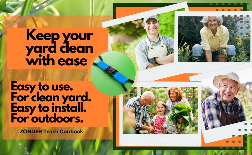 ZONDER Trash Can Locks | Bungee Cord Outdoor Trash Can Locks for Raccoons Animals | Neat Yard | Bear Garbage Bin Locks - Ease of Use - Durable - Double Pack