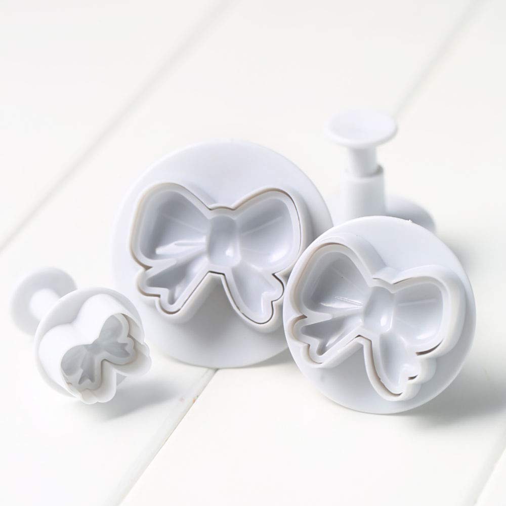 RAYNAG 3 Sets of Bowknot-liked Plastic Plunger Cutters Fondant Cookie Pie Crust Cutout Molds Clay Cake Decorating Cutter Plungers (9 Pieces)