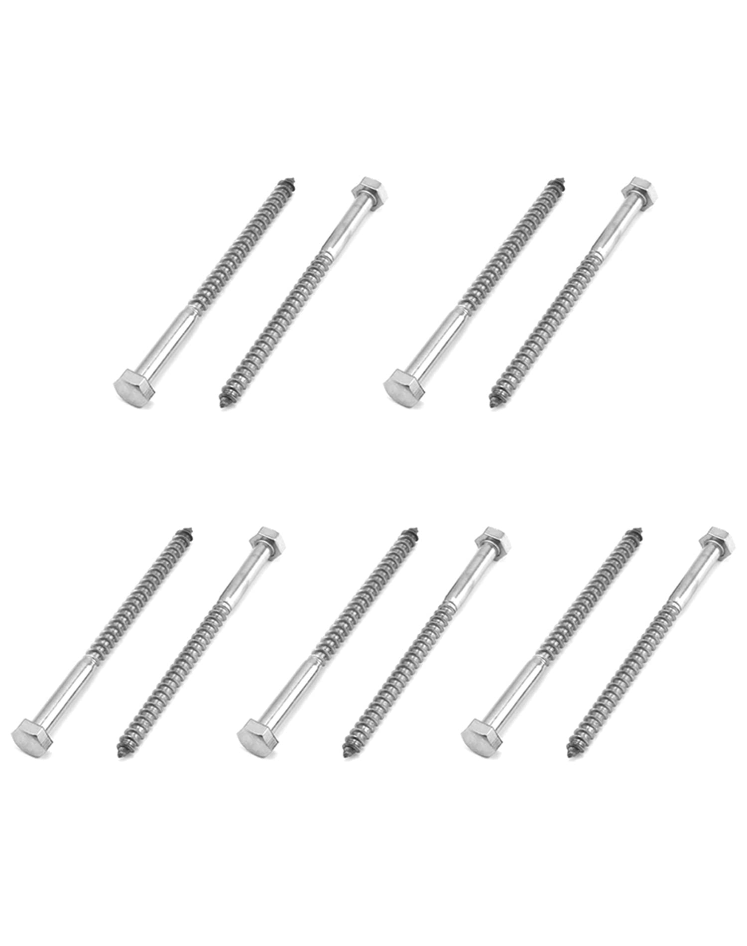 QWORK Hex Lag Screws Bolts, 10 PCS 3/8" X 6" Hex Head Fasteners, 304 Stainless Steel Lag Bolts, Partial Thread, Rust Resistant, Solid Construction, for Deck Building, Joining Lumber
