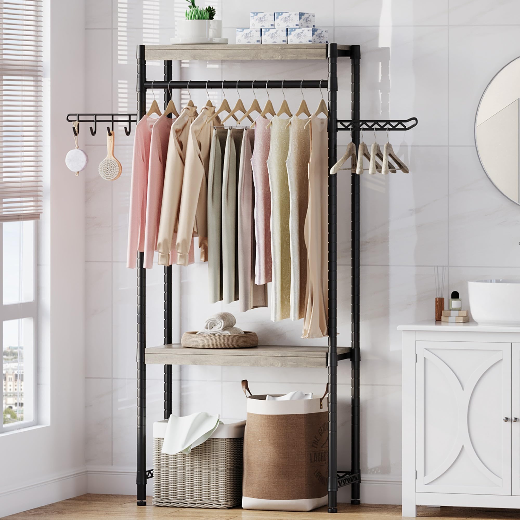 IDEALHOUSE Over The Washer and Dryer Storage Shelf- Laundry Room Organization Space Saving Laundry Drying Clothes Racks Heavy Duty Adjustable Height Bathroom Shelf for Home Decor 31"*12"*74.02"H
