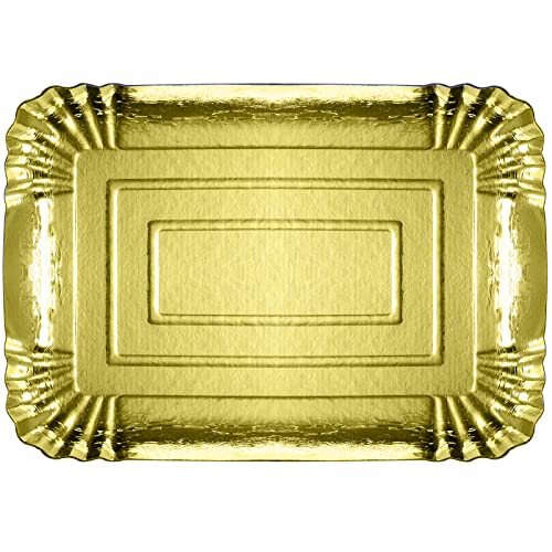 ZEAYEA 30 Pack Gold Serving Trays, Disposable Cookie Trays Platter for Parties, Rectangle Sturdy Paper Cardboard Serving Platters for Dessert Table, Cupcake Display, Birthday Party, Wedding, 14" x 10"