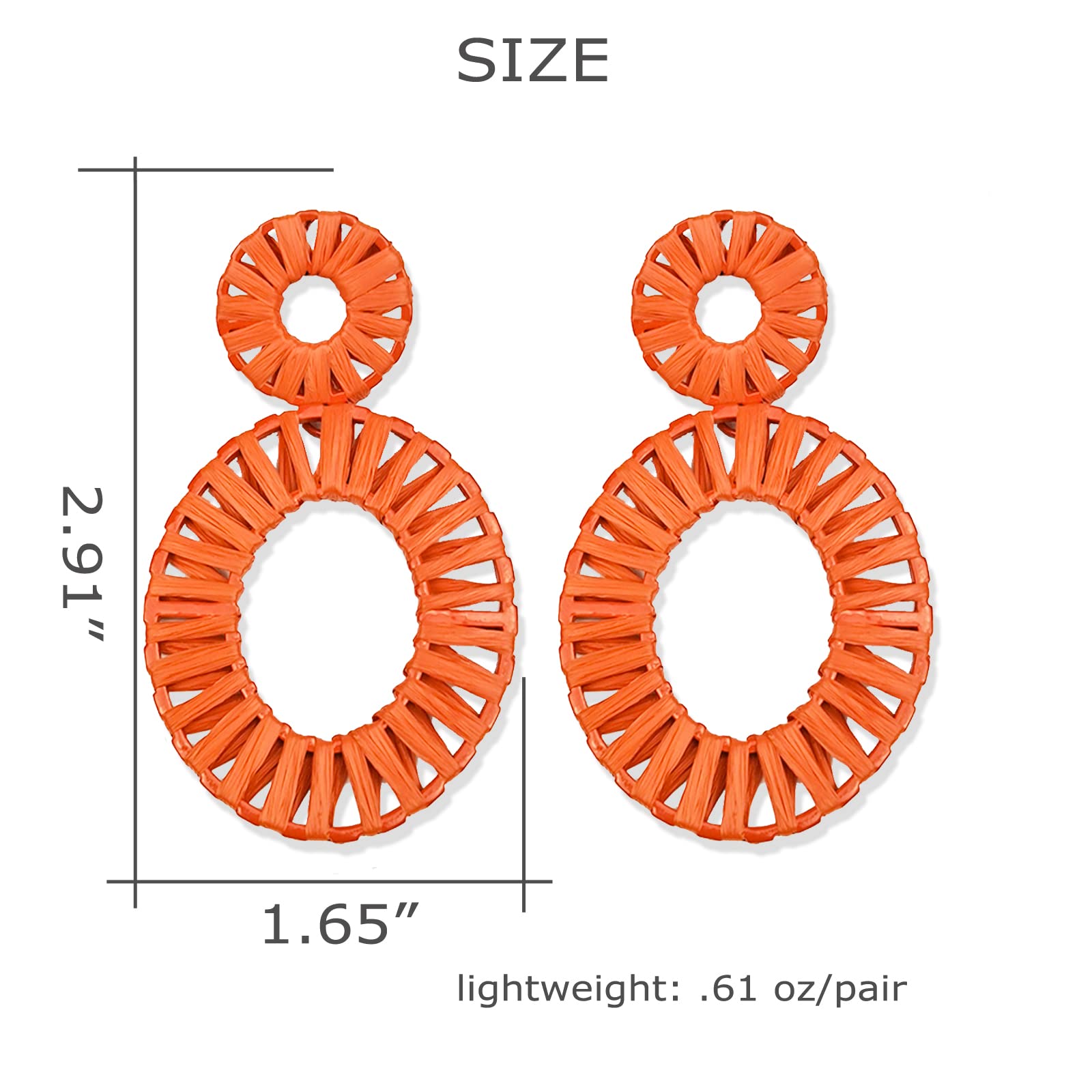 Orange Earrings Thanksgiving Day Earrings Boho Statement Earrings Raffia Rattan Hoop Drop Dangle Earrings for Women Thanksgiving Day Gift