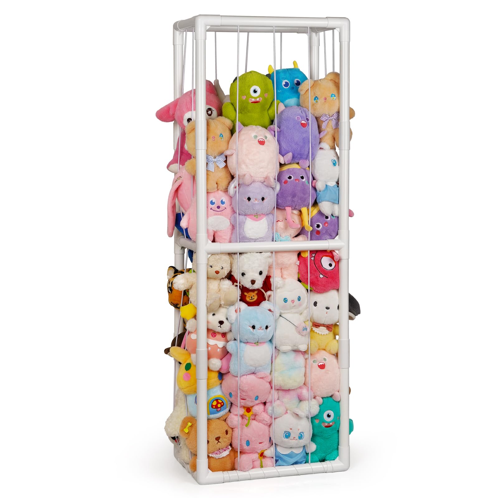 Trycooling Stuffed Animal Storage Zoo Stuffed Animal Holder Space Save Vertical Stuffed Animals Storage PVC with Elastic Band and Net for Playroom Bedroom Nursery (White 1)