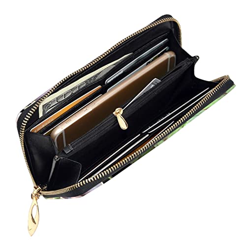 Succulent Botanical Women'S Leather Long Clutch Wallet - 7.48x4.13 Inch Comfortable, Lightweight, Waterproof, Durable.