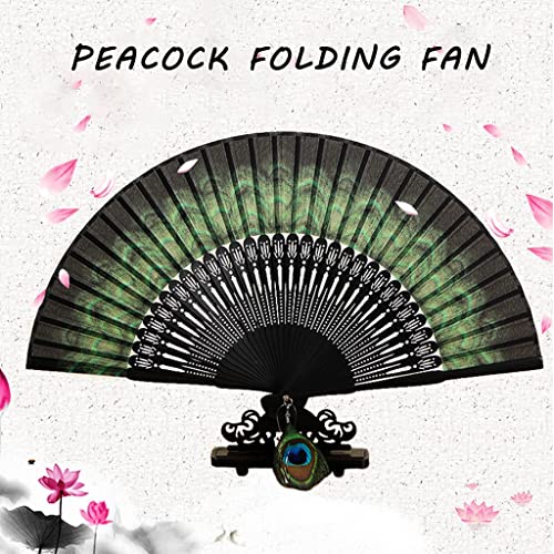 Peacock Fan Exquisite Women's Silk Fan Folding Fan for Dance Fan Female Performance Fan Chinese Style (Color : 02)