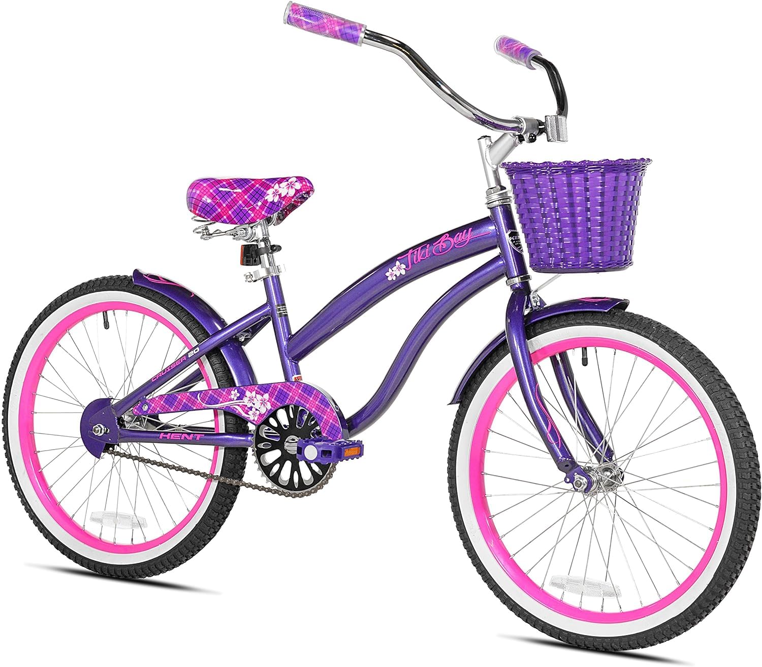 Kent International 20" Kent Tiki Bay Kid's Cruiser Bike | 20 Inch Beach Cruiser Bike w/ Front & Rear Fenders | Hi-Tensile Steel Fork with Front Basket