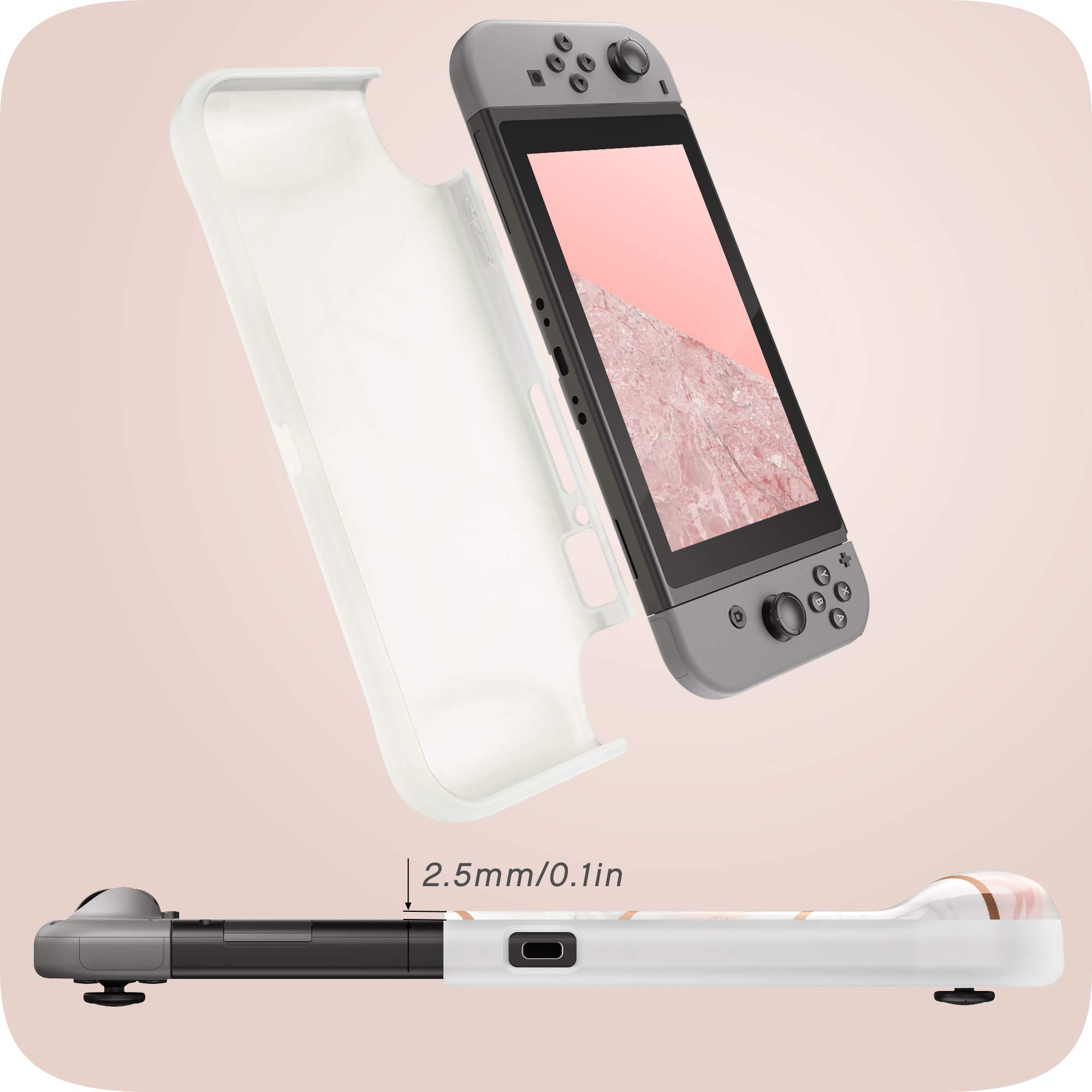 Mumba Protective Case for Nintendo Switch, [Girl Power] Soft TPU Grip Case Cover for Nintendo Switch Console with Shock-Absorption and Anti-Scratch (Marble)