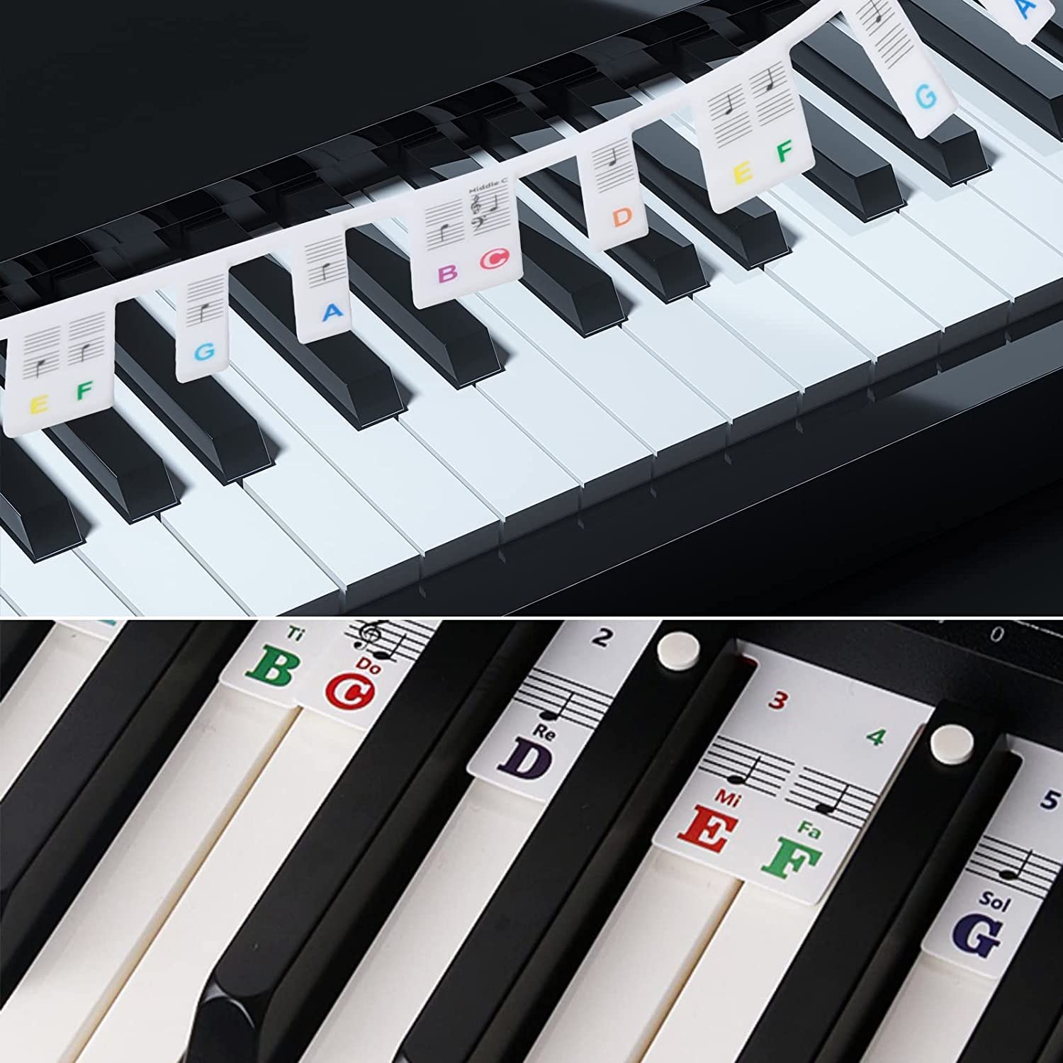 Piano Notes Guide for Beginner, Removable Piano Keyboard Note Labels for Learning, Piano Keyboard Stickers, 88 Full-Size (Classic Black)