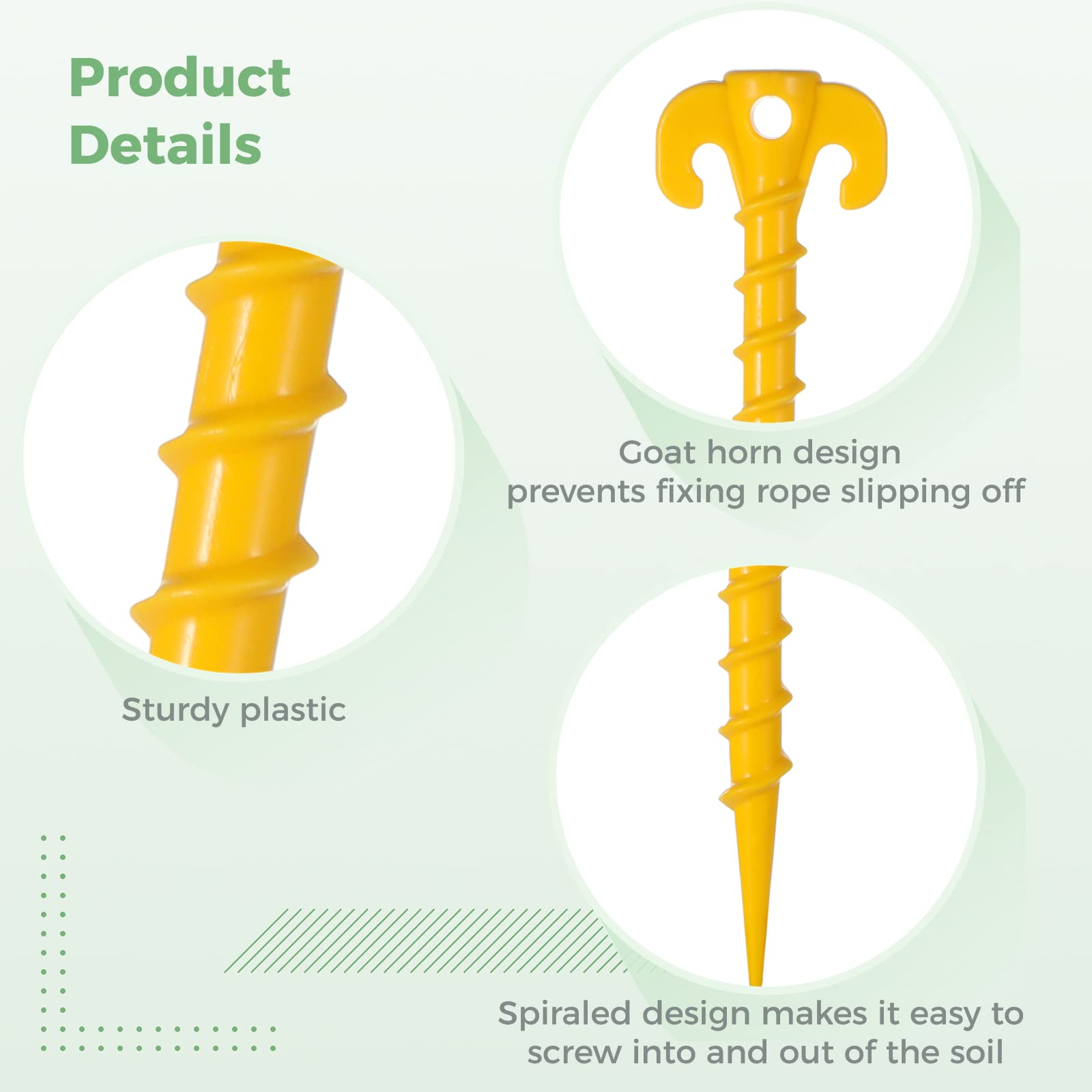 Sand Stakes, OMISTAR Plastic Stakes, 8-Pack Beach Stakes, Heavy Duty Screw Style Tent Stakes, 10 Inch Durable Outdoor Tent Pegs, Yellow Canopy Stakes for Hiking Camping