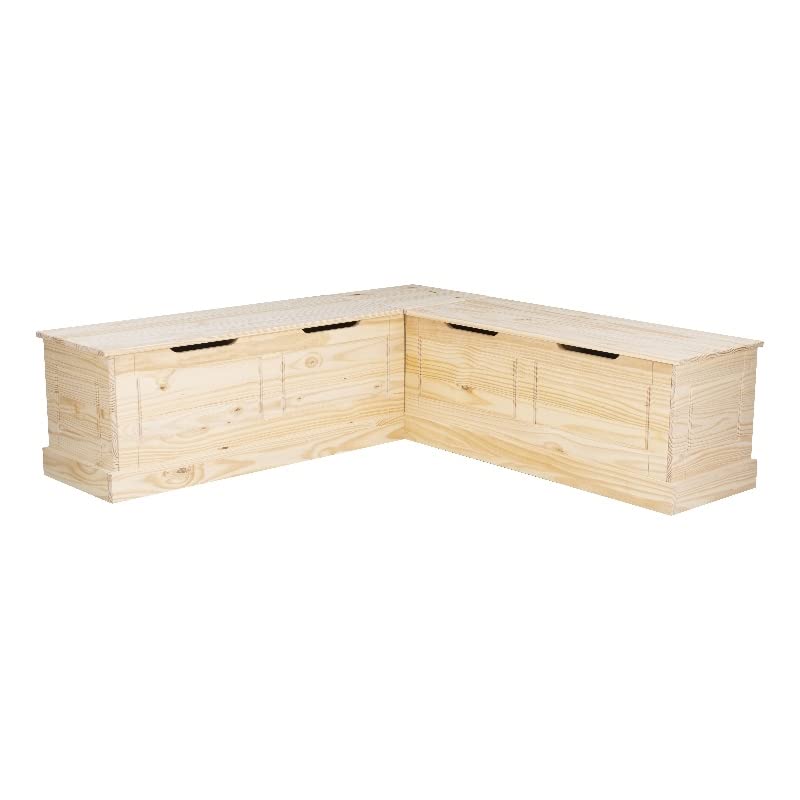 Linon Troyin Wood Backless Corner Nook in Unfinished Pine
