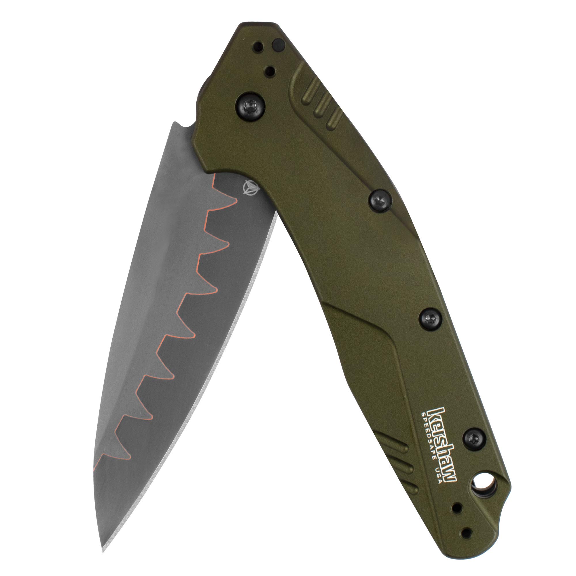 Kershaw Dividend Composite Folding Pocket Knife, Olive, 3''Blade & Clash Pocket Knife, Black Serrated (1605CKTST); 3.1” Stainless Steel Blade with Black-Oxide Coating; Glass-Filled Nylon Handle; 4.3oz