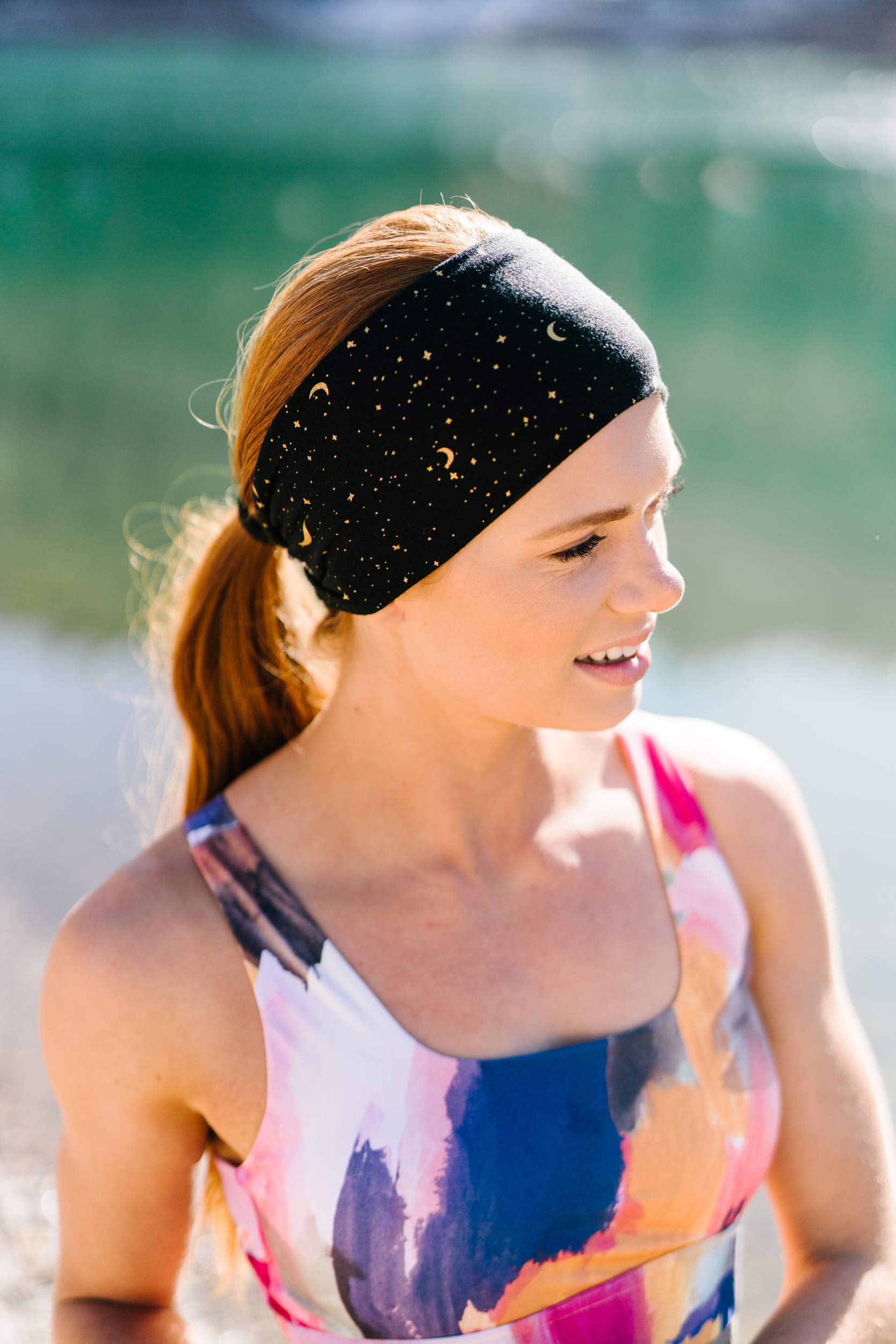 Maven Thread Lunar 2 Pack, Women's Workout Headbands, Wide Headbands for Women, 4" Thick Non Slip Sweatbands for Exercise, Gym hairband Athletic Workouts and Yoga, Black