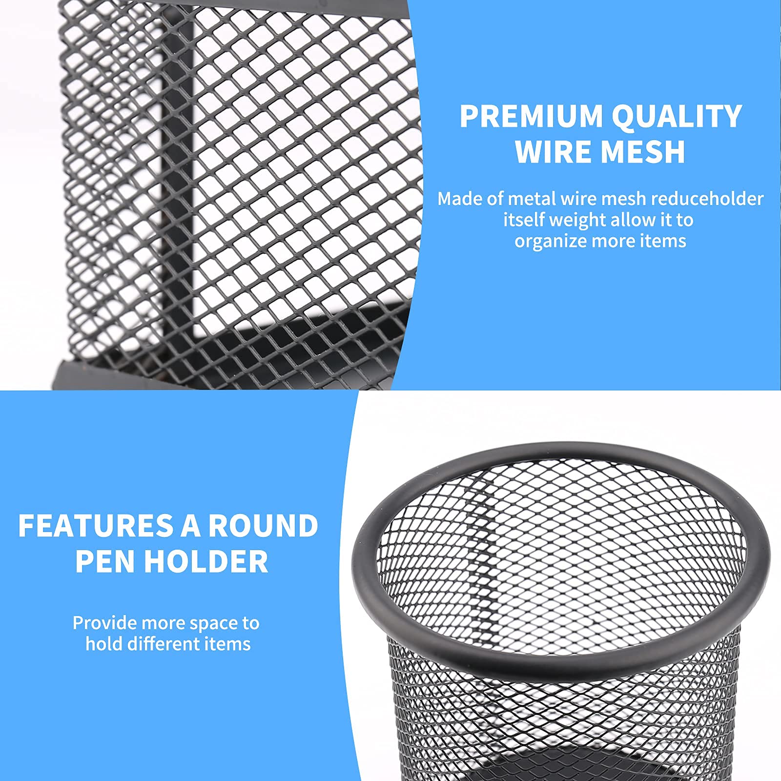 KeFanta Pen Holder Pencil Holders for Desk Pencil Cup,4 Compartments Pen and Pencil Holders,2 Piece Mesh Stationery Organizer for Office Desk,Black Office Supplies Accessory for Desktop
