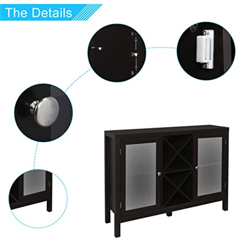 YDXNY Kitchen Sideboard Cabinet FCH Clear Double Door with X-Shaped Wine Rack Sideboard Entrance Cabinet Brown